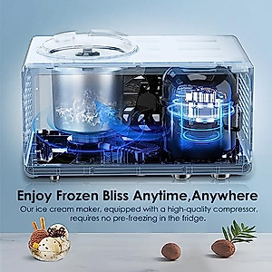 Homtone 1.6 Quart Ice Cream Maker Machine with Compressor, No Pre-freezing, 4 Modes, Adjusted Speed Frozen Yogurt Machine with LCD Display & Timer, Automatic Homemade Sorbet Maker Gelato Maker, Keep Cool for 2H-Make Soft & Hard Ice Cream in 60min