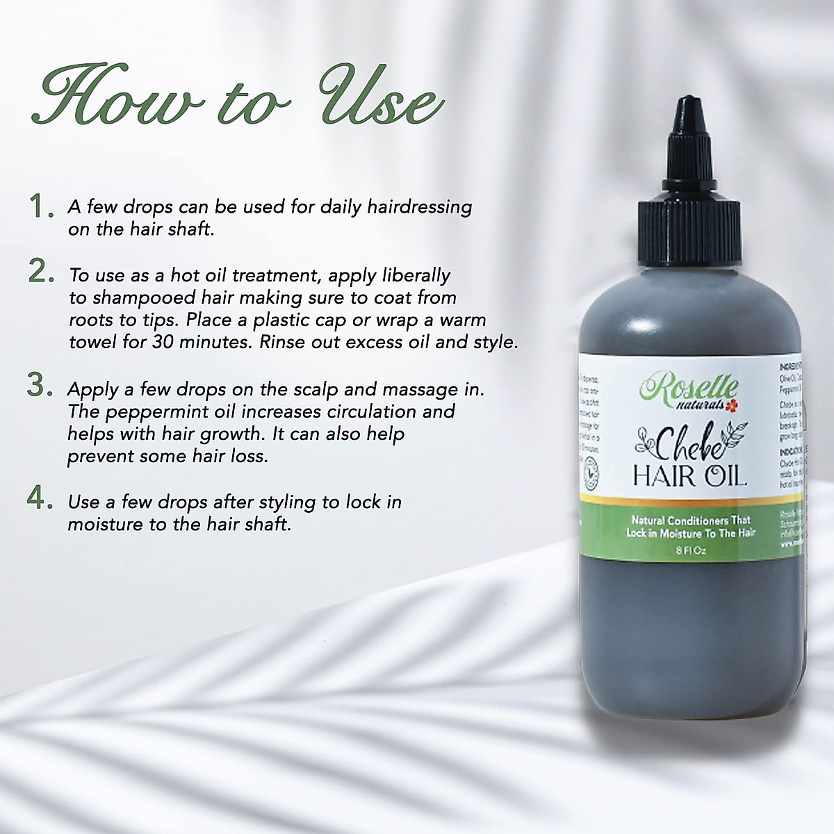 Roselle Naturals Chebe Oil for Hair Growth Made in USA 8 Fl Oz - Chebe Powder Hair Oils for Hair Growth, Chebe Hair Oil, Chebe Hair Growth Oil, Chebe Hair Grease for Stronger, Longer, Thicker Hair