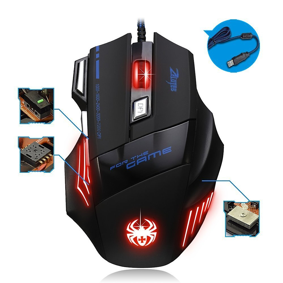 zelotes 7200 DPI 7 Buttons Professional LED Optical USB Wired Gaming Mouse Mice for Gamer