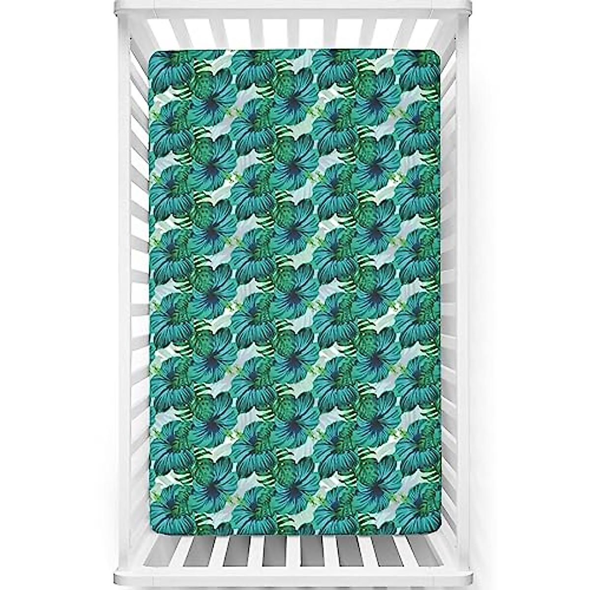 Exotic Themed Fitted Crib Sheet,Standard Crib Mattress Fitted Sheet Soft Toddler Mattress Sheet Fitted - Baby Crib Sheets for Girl or Boy,28“ x52“,Dark Seafoam Sea Green Shamrock Green