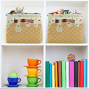 Kigai Ice Cream Texture Storage Bins for Shelves, Storage Basket with Double Handle, Foldable Storage Cubes with Metal Frame, Rectangular Closet Organizer Containers for Home Bedroom