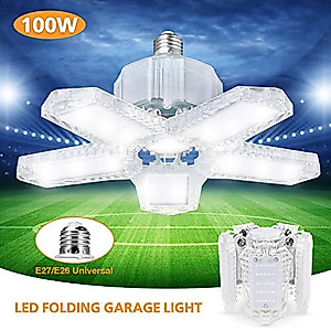TYCOLIT LED Garage Lighting, Deformable LED Ceiling Lights with 5 Adjustable Panels, 80W/100W LED Shop Lamp for Warehouse, Workshop, Basement, Gym (100W)