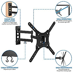 Mount-It! Full Motion TV Wall Mount Monitor Wall Bracket with Swivel and Articulating Tilt Arm, Fits 26 32 35 37 40 42 47 50 55 Inch LCD LED OLED Flat Screens up to 66 lbs and VESA 400x400
