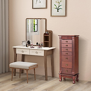 Giantex Standing Jewelry Armoire Cabinet Storage Chest with 7 Drawers, 2 Side Doors, 12 Necklace Hooks, Makeup Mirror and Top Divided Storage Organizer, Large Standing Jewelry Armoire