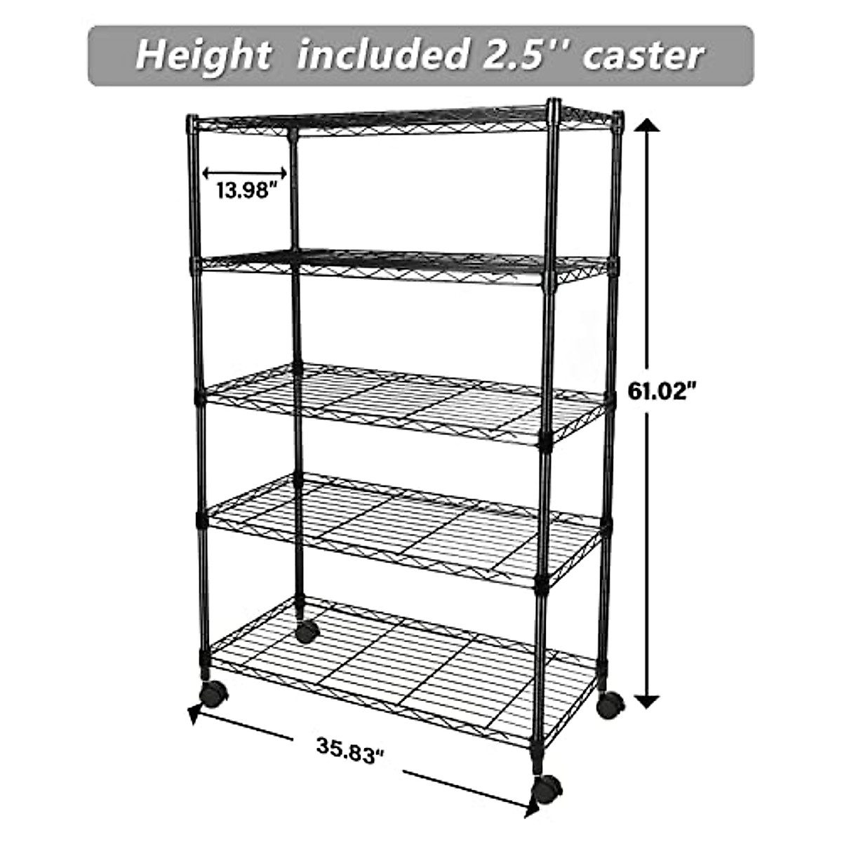 YSSOA 5-Tier Heavy Duty Storage Shelving Unit,Black,36L x 14W x 60H inch