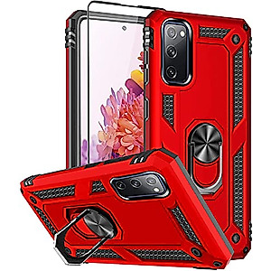 SunRemex Samsung S20 FE Case，Galaxy S20 FE Case with Tempered Glass Screen Protector，Kickstand [Military Grade] 16ft.Drop Tested Protective Cover for Samsung Galaxy S20 FE 5G （2021）.(Red)