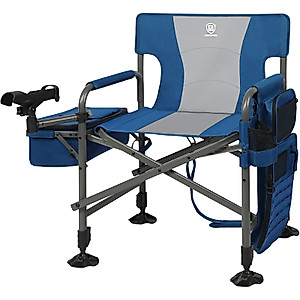 EVER ADVANCED Fishing Chair with Rod Holder and Cooler, All Terrain Ice Fishing Chair with Adjustable Feet, Mesh Back Folding Camping Chair with Shoulder Strap, Heavy Duty Supports 350LBS