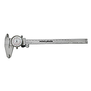 Accusize Industrial Tools 8''/200 mm by 0.001''/0.02 mm Dual Needle Precision Dial Caliper Stainless Steel in Fitted Case, Imperial/Metric, P920-S238