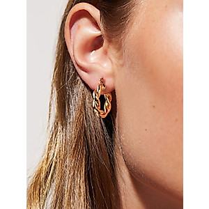 NOKMIT Twisted Hoop Earrings for Women 18K Gold Plated Thick Rope Round Chunky Hoops Lightweight High Polished Gold Hoop Earrings Gifts