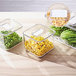 Redrubbit Fridge Food Storage Containers Bins Produce Saver with Vented Lids, Stackable Refrigerator Freezer Organizer with Removable Drain Tray, Fresh Keeper, 3 Pack