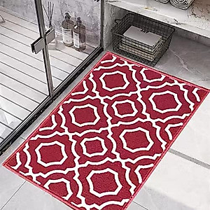 Magstonee 2 Pieces Kitchen Rug TPR Backing Mat for Doorway Bathroom Runner Rug Set (15"x23"+15"x47", Red)