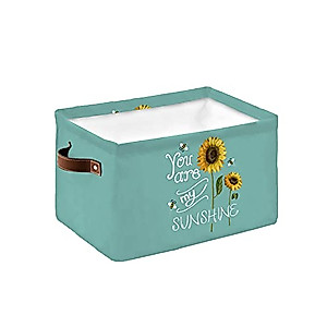 Storage Organizer Bins Set of 1 Storage Baskets for Clothes on Shelves With Handles Summer Farm Sunflower Sunshine Teal Green Rectangular Fabric Laundry Baskets for Organizing