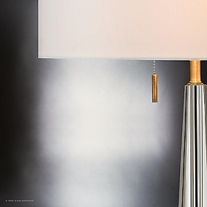 Urban Ambiance Luxury Contemporary Table Lamp, 17''W x 17''D x 30''H, with Minimalist Elements, Clear and Aged Brass Finish and a White Faux Silk Hardback Shade, UEX7270