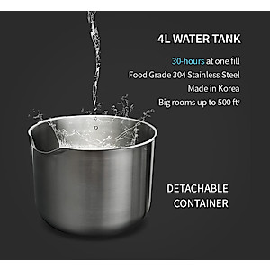 Carepod One 31S Stainless Steel Ultrasonic Cool Mist Humidifier Whisper-Quiet Easy Clean for Large Room 1gal (4liter), Only 3 Washable Parts, Auto Shut-off