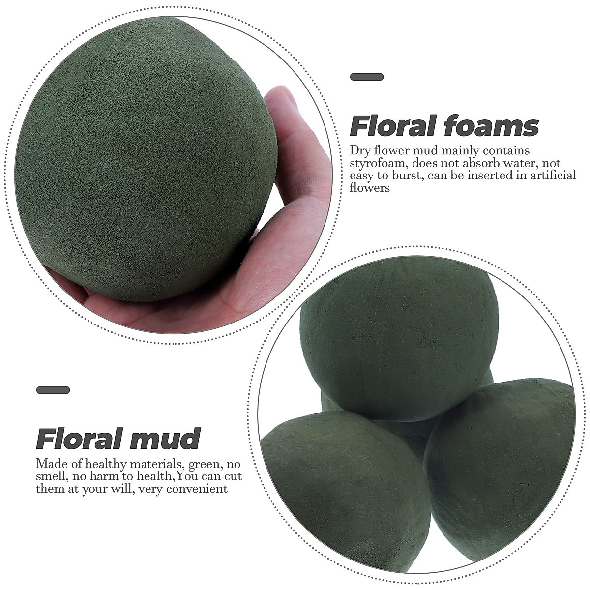 6 Pcs Flower Round Brown Dry Floral Foam Blocks for Wedding Birthdays Decorations 3.54 inch