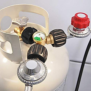 MENSI LP Proane Tank Cylinder 2 Way Tee Y Splitter Adapter with Level Indicator Gauge for Two Grills, Heaters