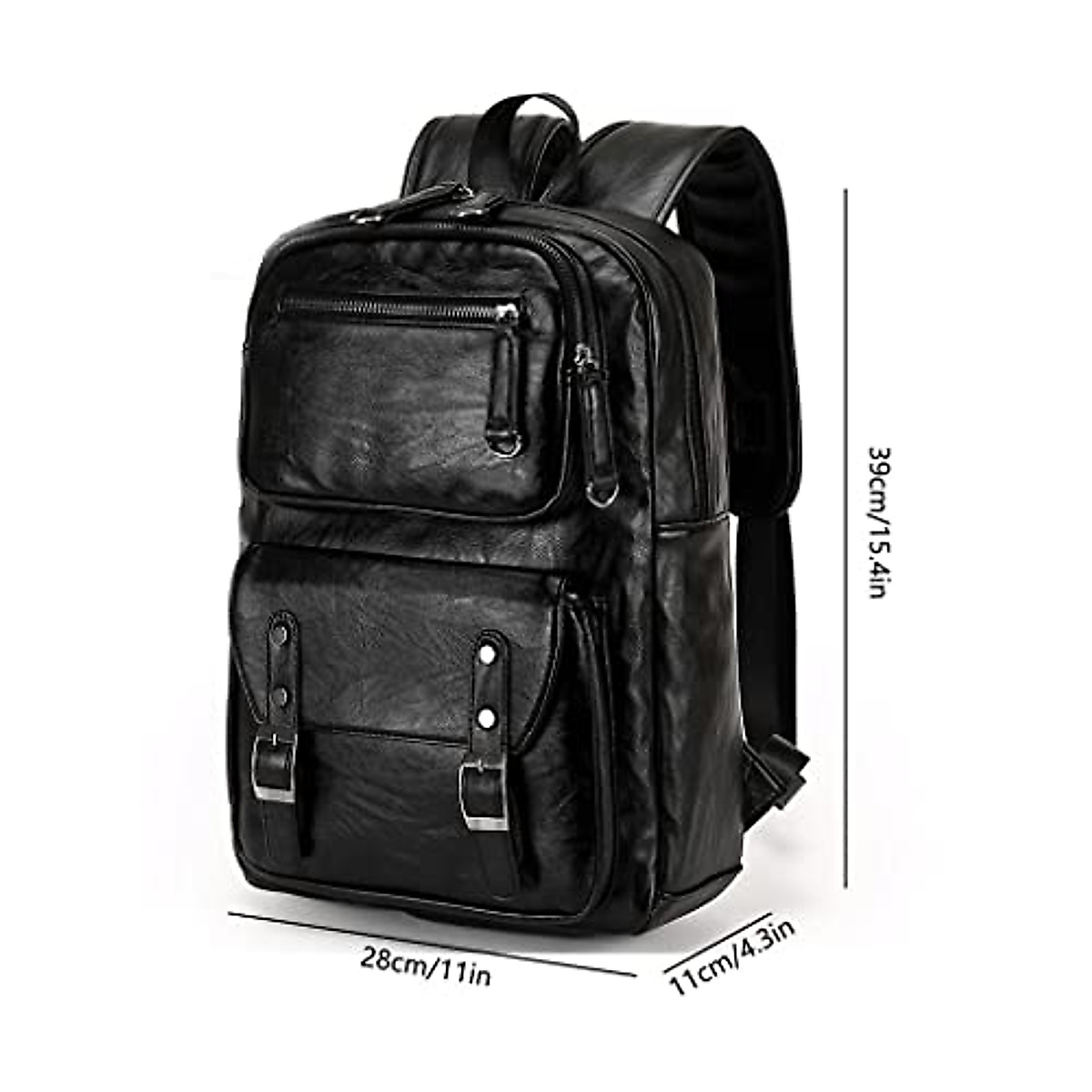 WQXD Retro 100% Real Leather Backpack，Man Casual Genuine Leather Daypack，Male Business、School、Office Leisure Travel Computer Rucksack (Color : Black, Size : 15.6inchs)
