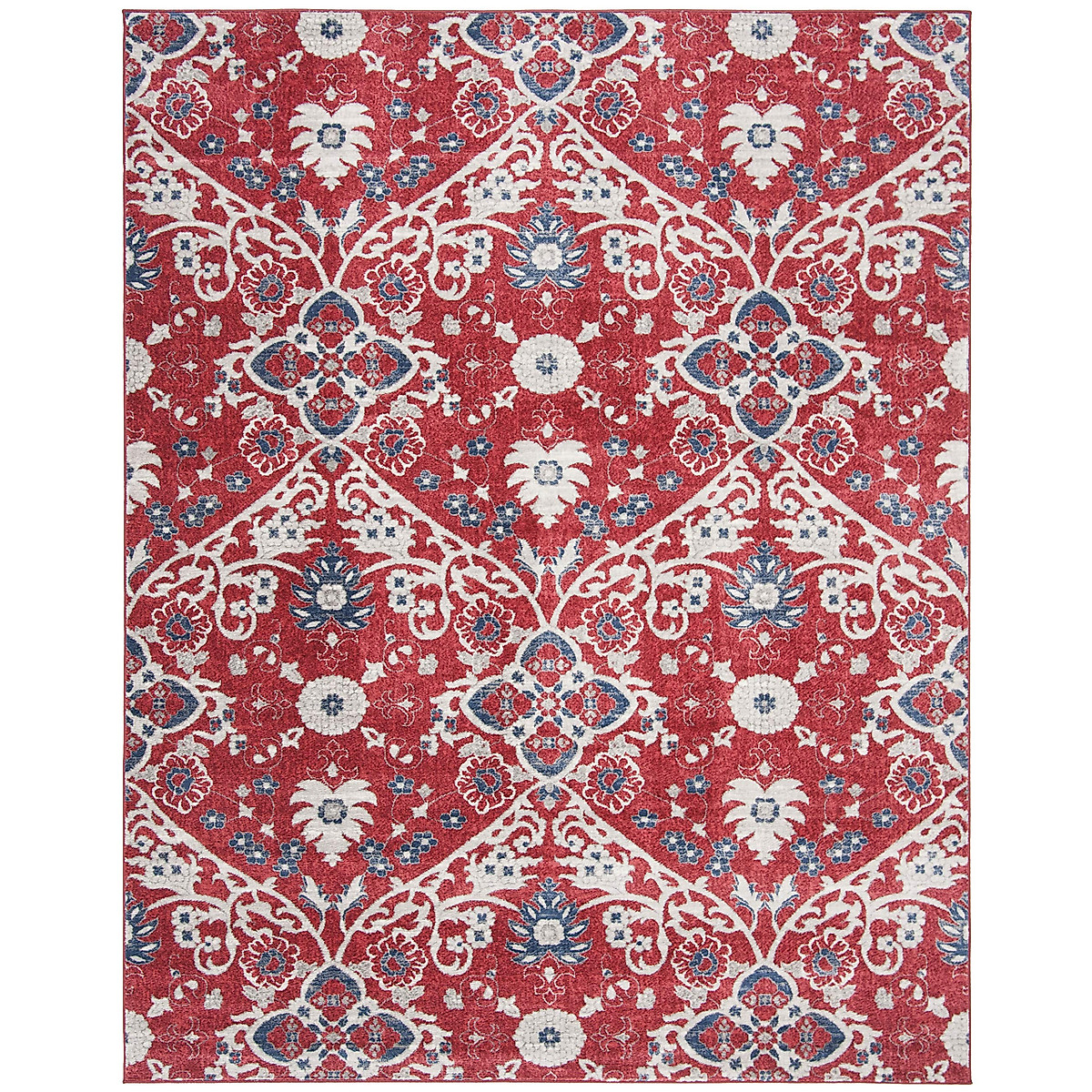 SAFAVIEH Brentwood Collection 8' x 10' Red / Ivory BNT894R Floral Distressed Non-Shedding Living Room Bedroom Dining Home Office Area Rug