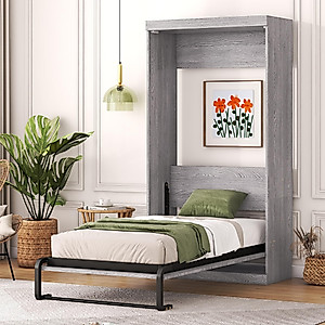 Harper & Bright Designs Twin Size Murphy Bed, can be Folded into a Cabinet, Gray