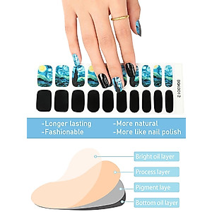 Kalolary Semi Cured Gel Nail Stickers, Starry Night Sky Full Wrap Nail Gel Polish Strips, Brighter Adhesive Real Gel Nail Polish Stickers for Birthday Gift（UV/LED Lamp Required）