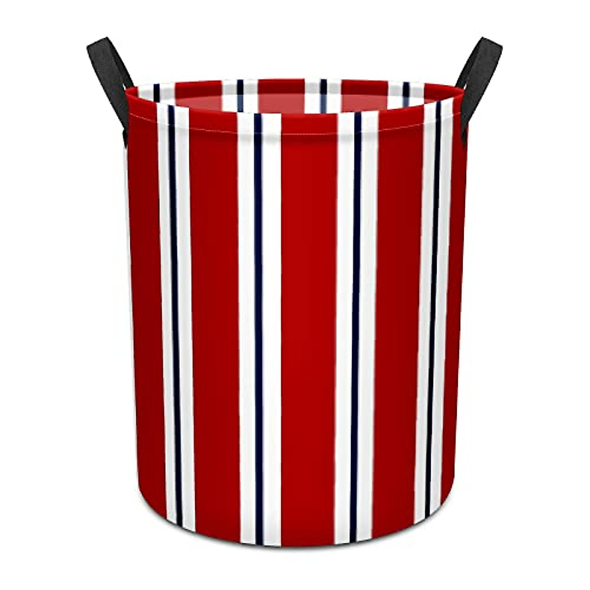 Waterproof Foldable Laundry Hamper with Handles Nautical Blue Red White Striped Round Dirty Clothes Laundry Basket Storage Bin Organizer for Toy Collection