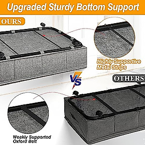 punemi Under Bed Storage With Wheels, 2 Pack Dust-Proof Underbed Storage Containers With Lid, Sturdy Clothes Storage Drawer Organizer Bin For Dorm Room Essentials, Blanket, Bedroom,Grey