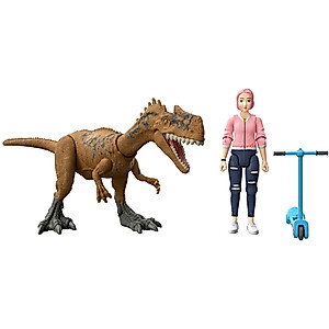 Mattel Jurassic World Toys Camp Cretaceous Brooklynn & Monolophosaurus Human & Dino Pack with 2 Action Figures & Scooter, Toy Gift and Collectible
