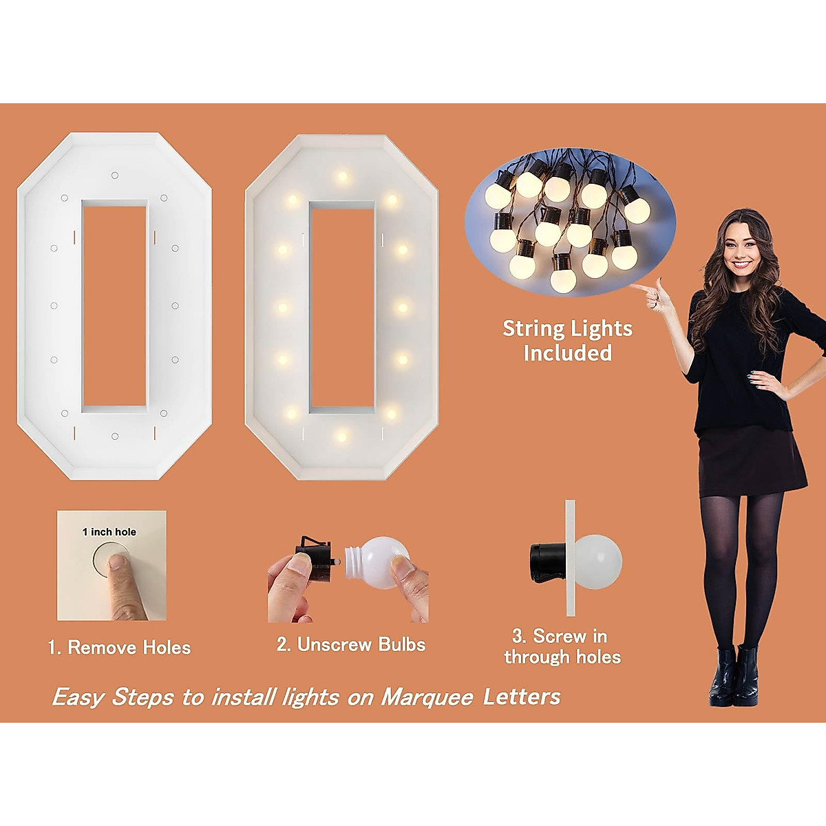 4FT Marquee Light Up Letters, Large Marquee Letters, Mosaic Balloon Frame Letters Big Letters for Engagement Wedding Decorations Birthday Party Backdrop Decor, Balloon Arch Kit Letter O