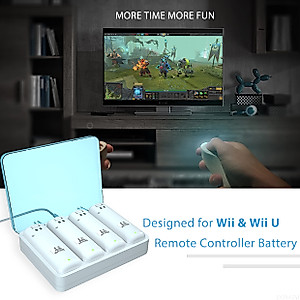 Battery Charger for Wii Remote Controller Battery, 4Pcs 2800mAh Rechargeable Battery Packs Compatible with Wii Controller