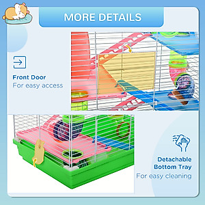 PawHut 18" 5 Tier Hamster Cage with Tubes and Tunnels, Small Animal Cage with Portable Carry Handle, Gerbil Cage with Water Bottle, Food Dish, Exercise Wheel
