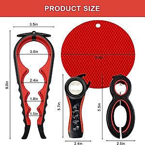 Jar Opener for Weak Hands, Easy Twist Jar Opener For Seniors with Arthritis, 5 in 1 Multi Function Bottle Opener Lid Opener For Arthritic Hands with Non Slip Rubber Jar Gripper Pad (Red)