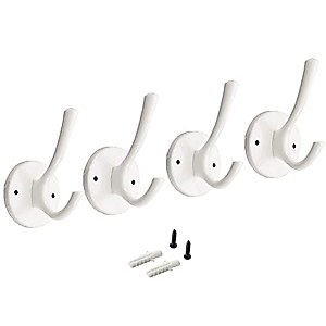 KAKKOII Wall Hooks, Coat Hooks, Towel Hooks, Rustproof Bathroom Hooks, Coat Hanger Wall Mount for Purse Clothes Jacket Backpack Entryway, 4 Pack(White)