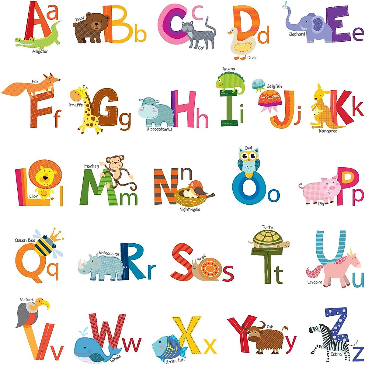 DECOWALL DS-8002 Animal Alphabet Kids Wall Stickers Wall Decals Peel and Stick Removable Wall Stickers for Kids Nursery Bedroom Living Room (Small) Decor