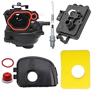 Hippotech 799583 Carburetor Replacement for Briggs 593261 595656 591979 Engines 450E 500E 550E 550EX Series 125cc 140cc Lawnmower with 595663 Air Filter Base 799579 Air Cleaner Foam Filter Kit