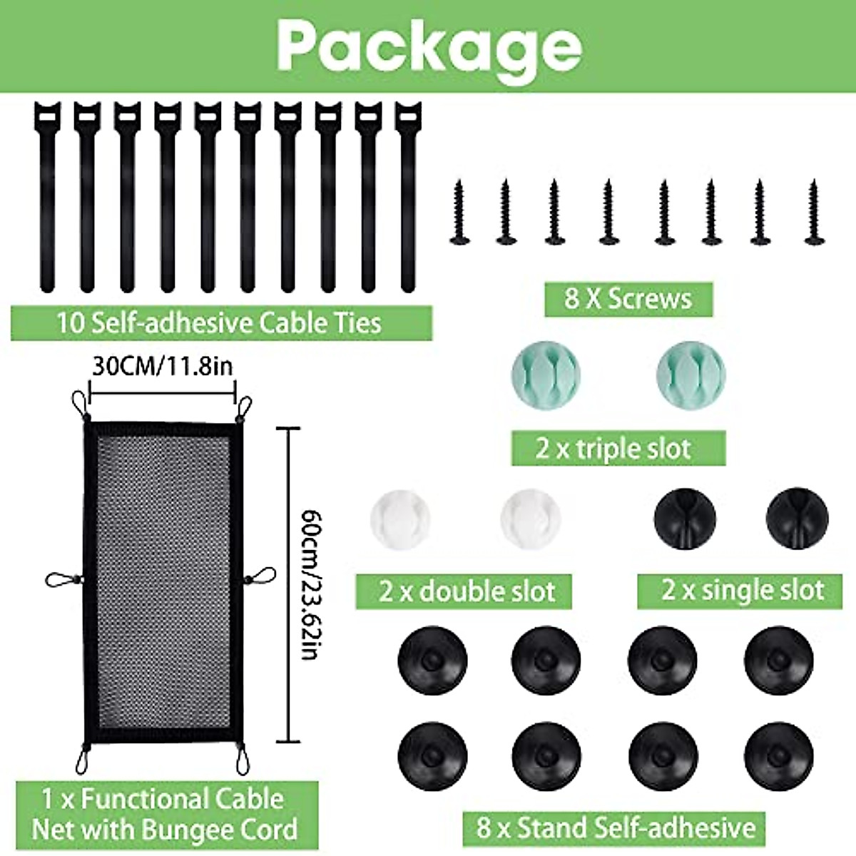 Under Desk Cable Cord Net Management, Cable Net Desk for Cable Management, Large Flexible Cable Duct, Invisible Storage for Hiding Cables Office Under Table Black