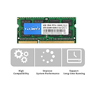 TECMIYO 8GB Kit (2 x 4GB) DDR3L-1600 SODIMM,DDR3 PC3-12800S/PC3L 1600MHz 12800 Ram 8 GB Non ECC Unbuffered 1.35V/1.5V CL11 204 Pin Sodimm Ram 2RX8 Dual Rank for Laptops Notebook Memory Upgrade