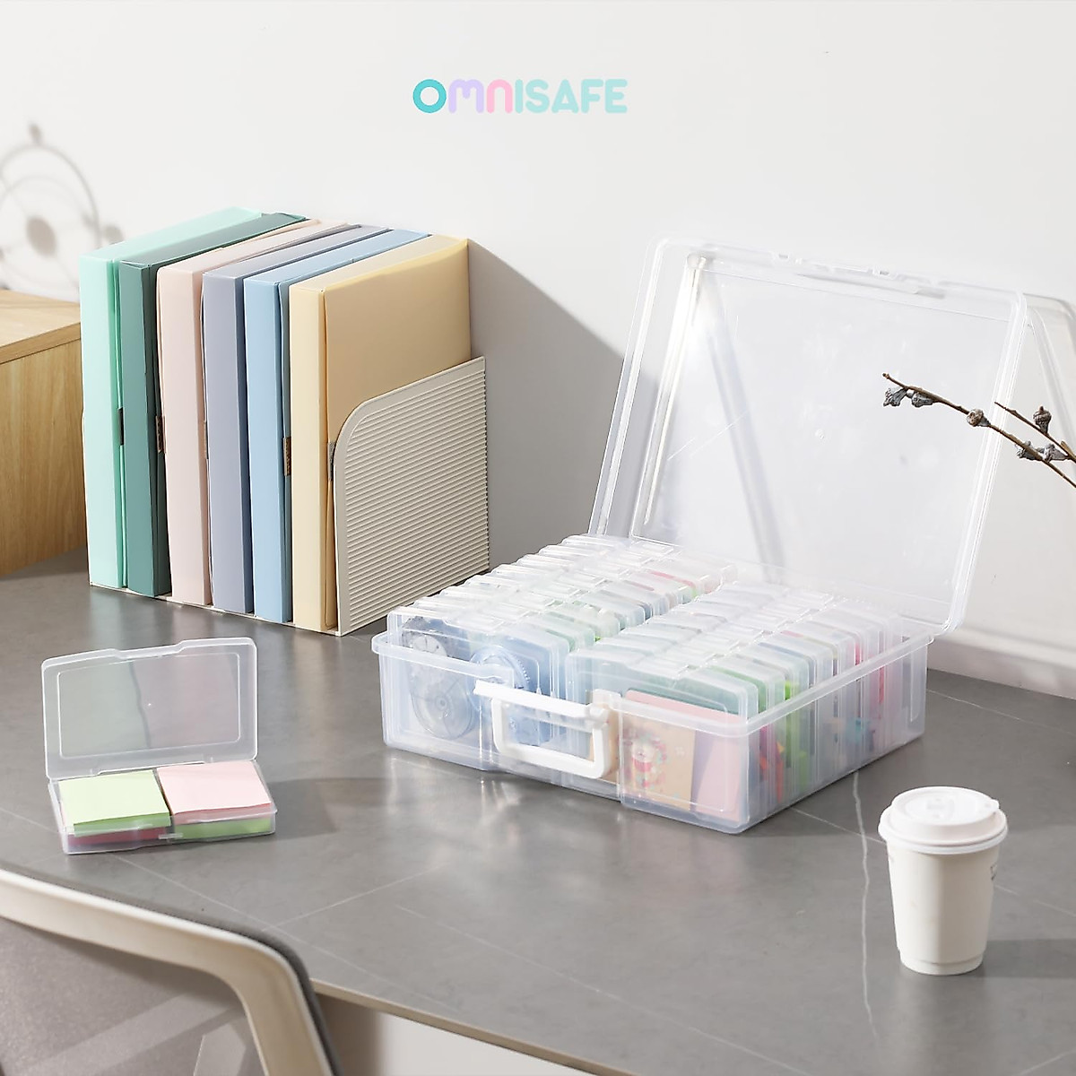 OMNISAFE 4x6 Photo Storage Cases, 16 Inner Plastic Craft Storage Container, Acid-Free Box for Pictures, Crafts, Scrapbooking, Photo Keeper with Handle