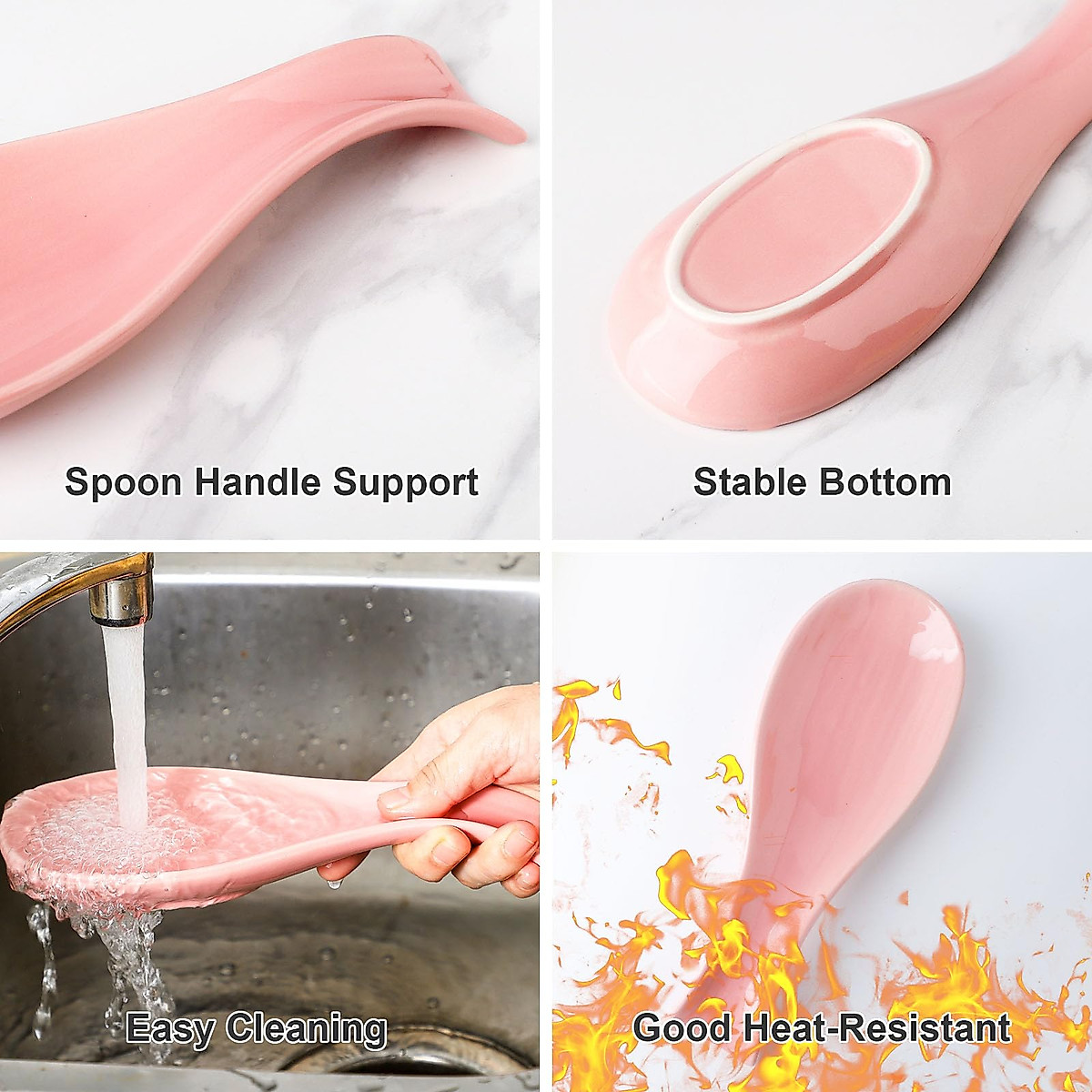 Hasense Spoon Rest for Stove Top, Large Ceramic Spoon Holder for Kitchen Counter, Cooking Utensil Rest for Spatula Ladle Spoon and Tong, Kitchen Spoon Rest for Home and Coffee Bar Accessories, Pink