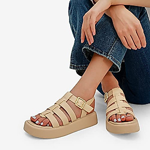 DREAM PAIRS Women Fisherman Platform Sandals Strappy Low Y2K Gladiator Sandals Soft Cushion Buckle Comfort Flatform Sandals SDPW2303W Nude Size 8