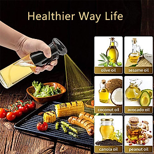 NatureMature Olive Oil Sprayer for Cooking, 200ml Glass Bottle Mister, Kitchen Gadgets Air Fryer Accessories for Baking, Frying, Roasting, Salad, BBQ. (Black)