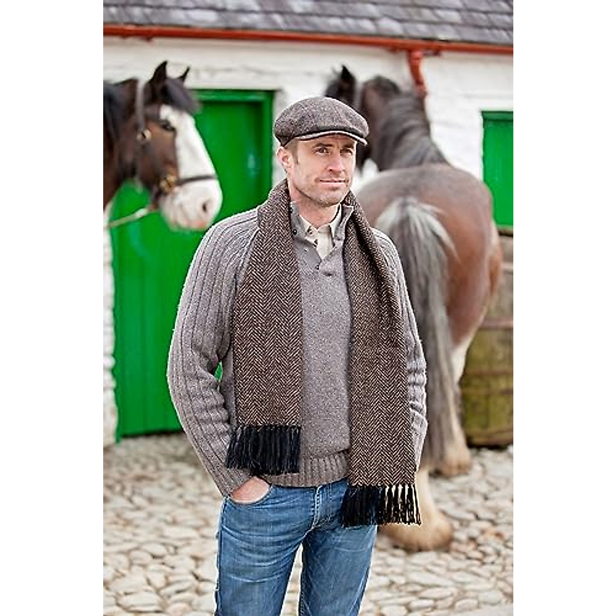 Mucros Weavers Men's Quiet Man Cap, Irish Tweed Flat Cap, Brown, XL