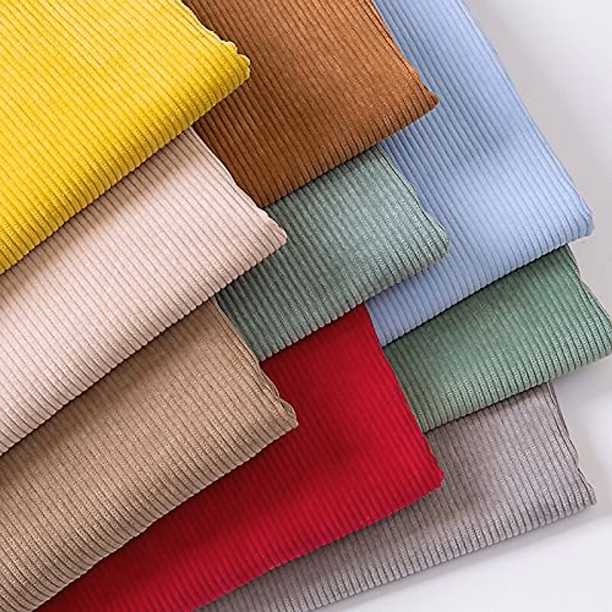 Jennfabric Olive Green"Corduroy" Velvet Narrow Rib Knitted Thin Fabric, Half-Meter, Yellow, Pink, White, Beige, Black, red, Blue and Gray - 5-150cmX50cm