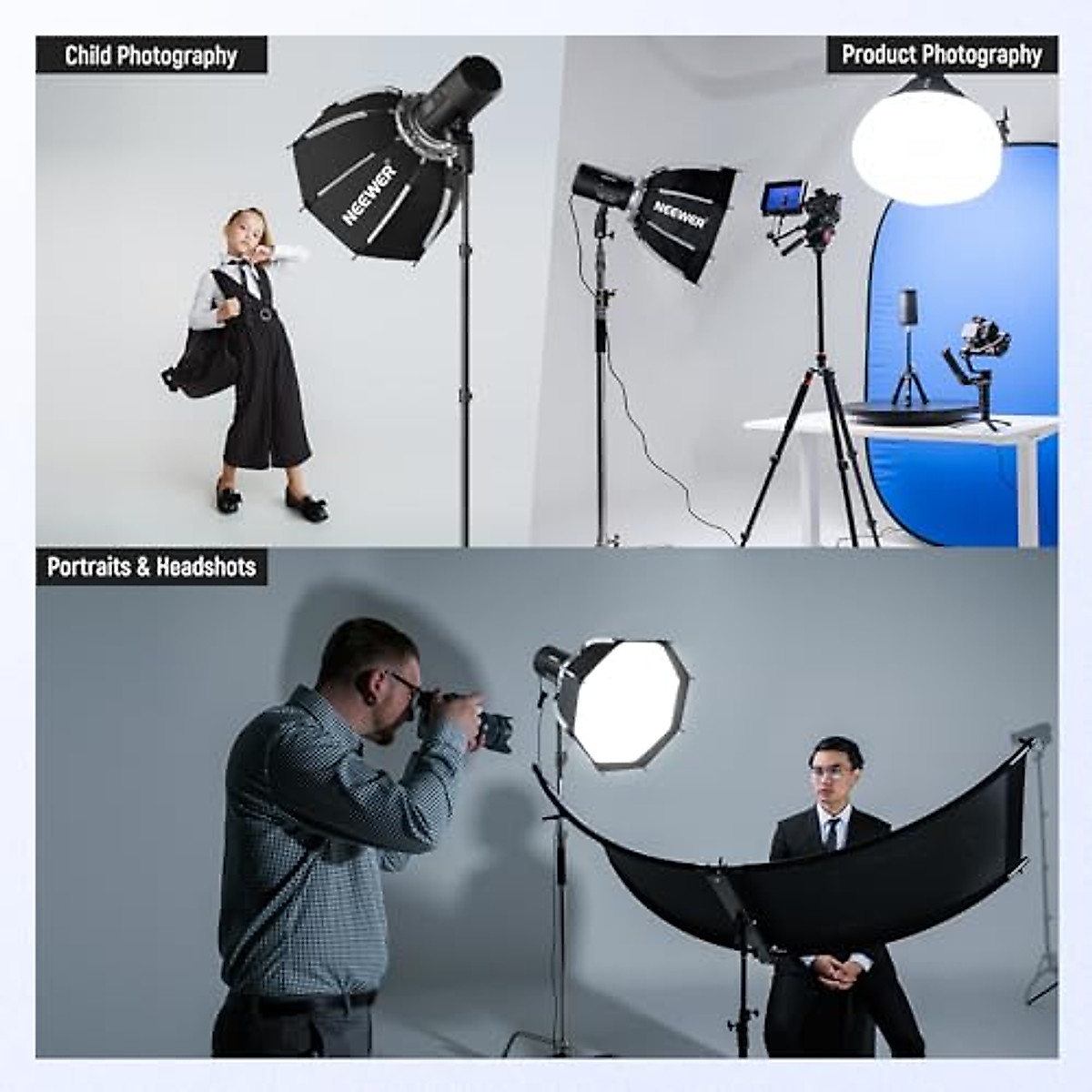 NEEWER 17.7"/45cm Octagonal Softbox Bowens Mount, Quick Folding Quick Set Up with Diffusers/Honeycomb Grid/Bag for Q4 RGB CB60 MS60B MS60C MS150B Compatible with Godox Aputure Video Studio Light, NS1P
