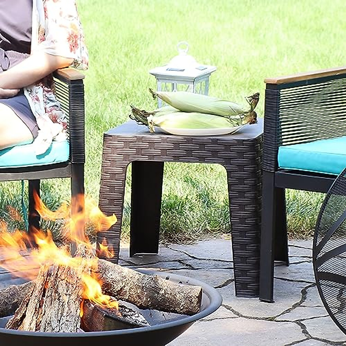 Sunnydaze 18-Inch Square Indoor/Outdoor Plastic Side Table - Set of 2 Tables - Brown