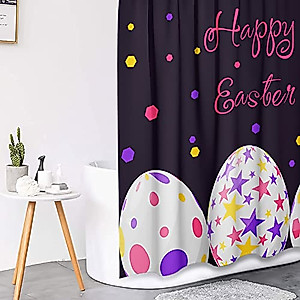 Tayney Easter Eggs Shower Curtain Sets with Toilet Lid Cover and Non-Slip Rugs, Geometric Stars on Background 4 Pcs Shower Curtains for Bathroom, Cute Cartoon Easter Bathroom Decor