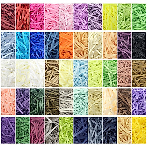 Tigeen 50 Pack Crinkle Cut Paper Shred Filler 2.2 LB Crinkle Paper Shredded Paper Filler Raffia Confetti Paper Shreds Basket Grass for Gift Wrapping DIY Craft Box Packing and Filling, 50 Colors