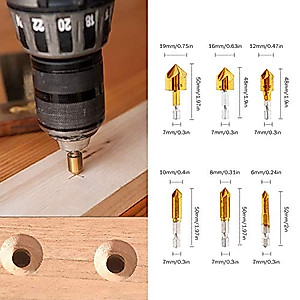 WICHEMI 26-Pack Woodworking Chamfer Drilling Tools - 6 Countersink Drill Bits, 7 Three Pointed Countersink Drill Bit with L-Wrench, 8 Wood Plug Cutter, 3 Step Drill Bit, and Automatic Center Punch