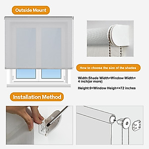 Persilux Solar Roller Shades Light Filtering Roller Blinds for Windows Shades (35" W x 72" H, Grey) Flame Retardant, Semi Sheer Shades for Windows, Home, Office, Easy to Install