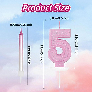 ZHIHUI 7pcs Number Birthday Candles, Pink Number 7 Cake Topper, 7th Birthday Candles, Pink and Cute Shiny Number Happy Birthday Cake Candles for Birthday Party Wedding Anniversary Celebration Supplies