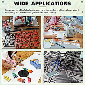 Keadic 26Pcs Gundam Modeler Basic Tools with Rotation Painting Stand Base Holder and Alligator Clip Sticks Gundam Model Paint Kit for Model Car Building Repairing